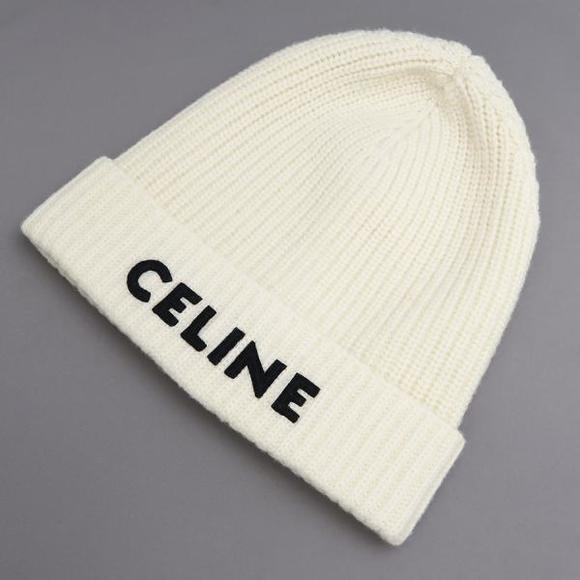 Celine | Bags | Celine Logo Embroidery Wool Knit Beanie White | Poshmark